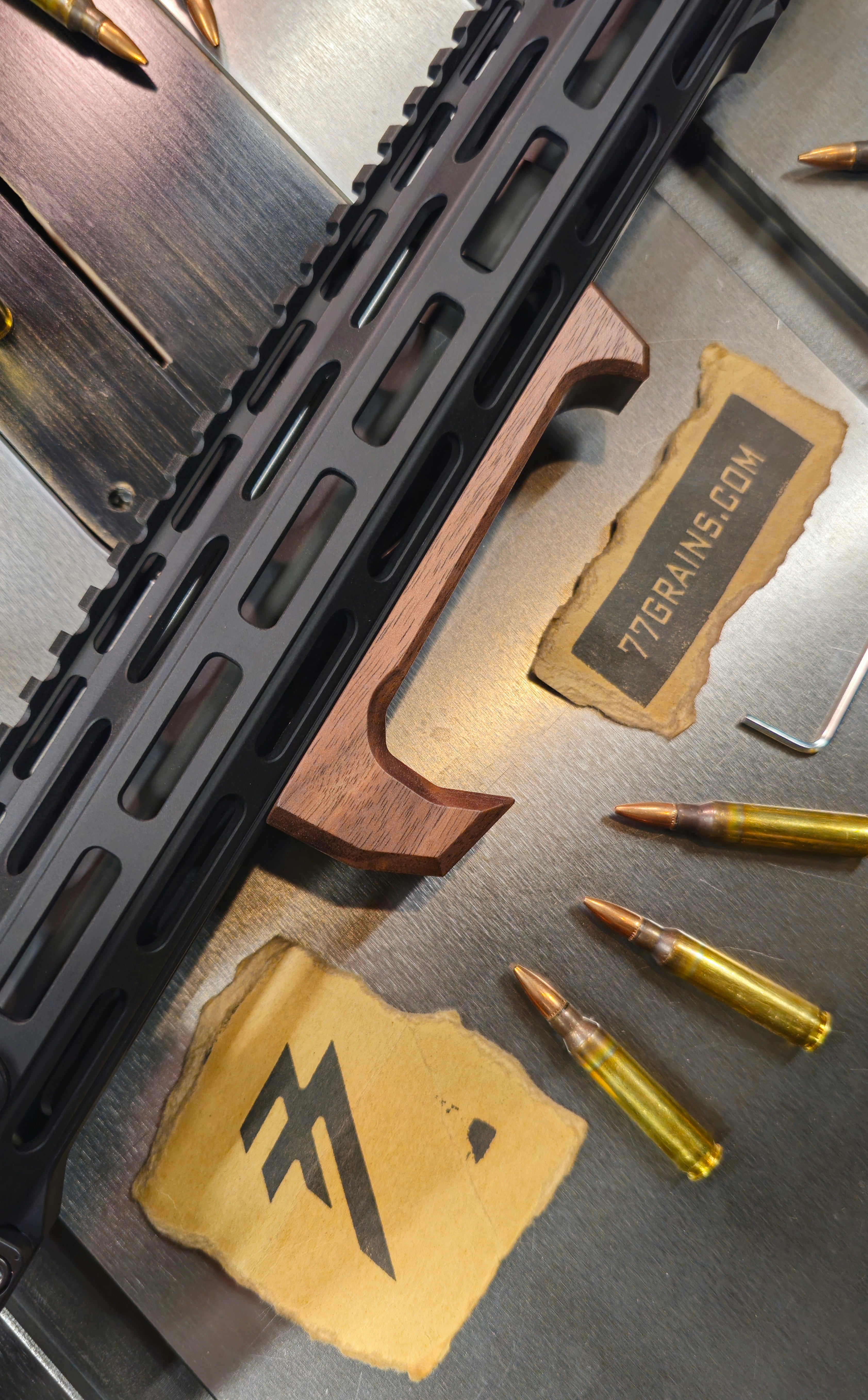 V2 Walnut Angled Foregrip- M-lok or Keymod – 77 GRAINS LLC